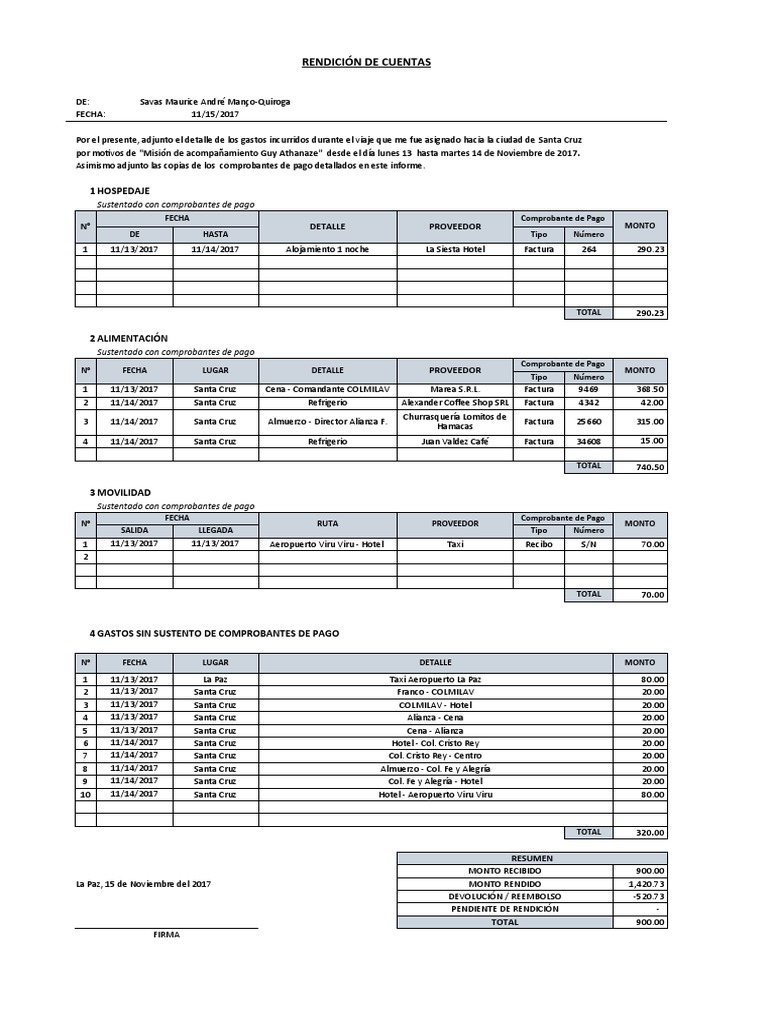 Plantilla para Rendición de Cuentas | PDF