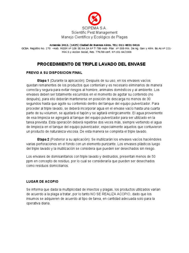 Procedimiento Triple Lavado Envases | PDF | Hogar, jardinería y ...