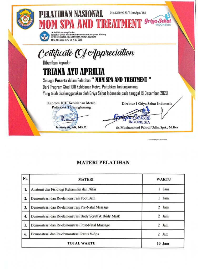 Pelatihan Mom Spa | PDF