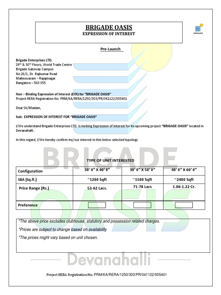 Brigade Oasis EOI Submission Form | PDF | Fee | Cheque