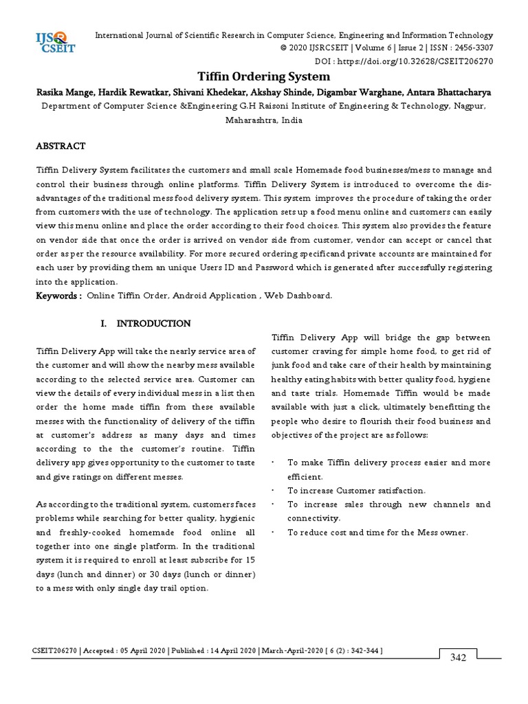 Tiffin Ordering System Pdf