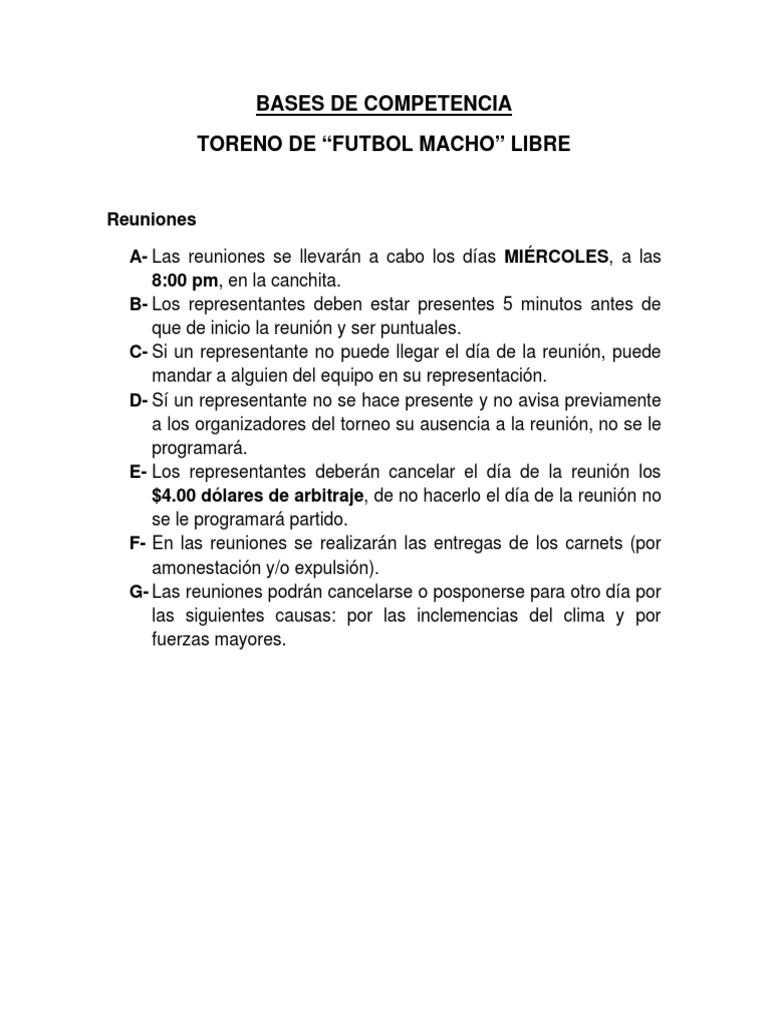 Bases de Competencia Torneo Fútbol Macho Libre | PDF | Juegos de ...