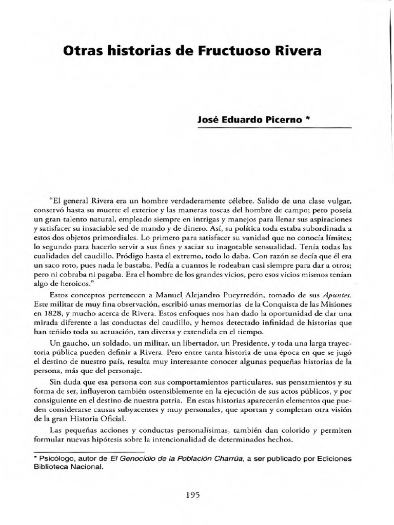 PICERNO J. E. Otras Historias de Fructuoso Rivera | PDF | Viajes y ...
