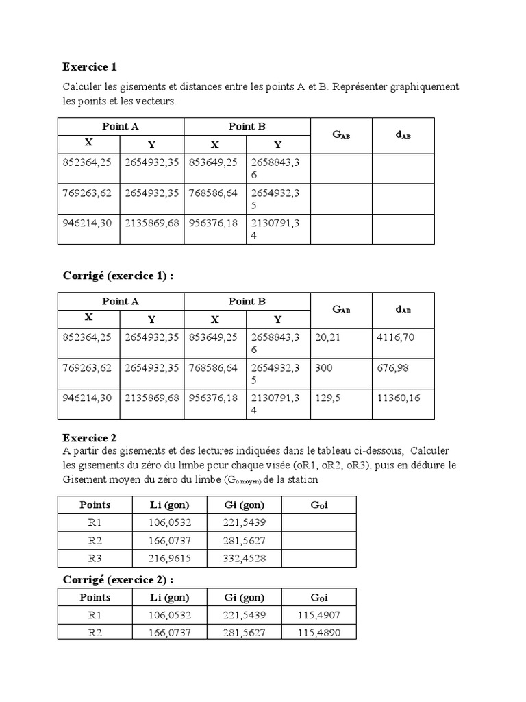 Calcul des Gisements en Topographie | PDF | Trigonométrie | Mesure ...