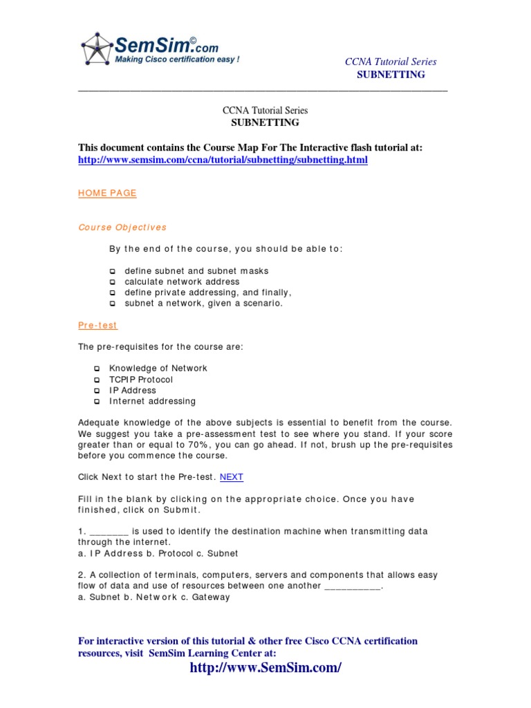 CCNA Tutorial Series SUBNETTING | PDF | Ip Address | Computer Network
