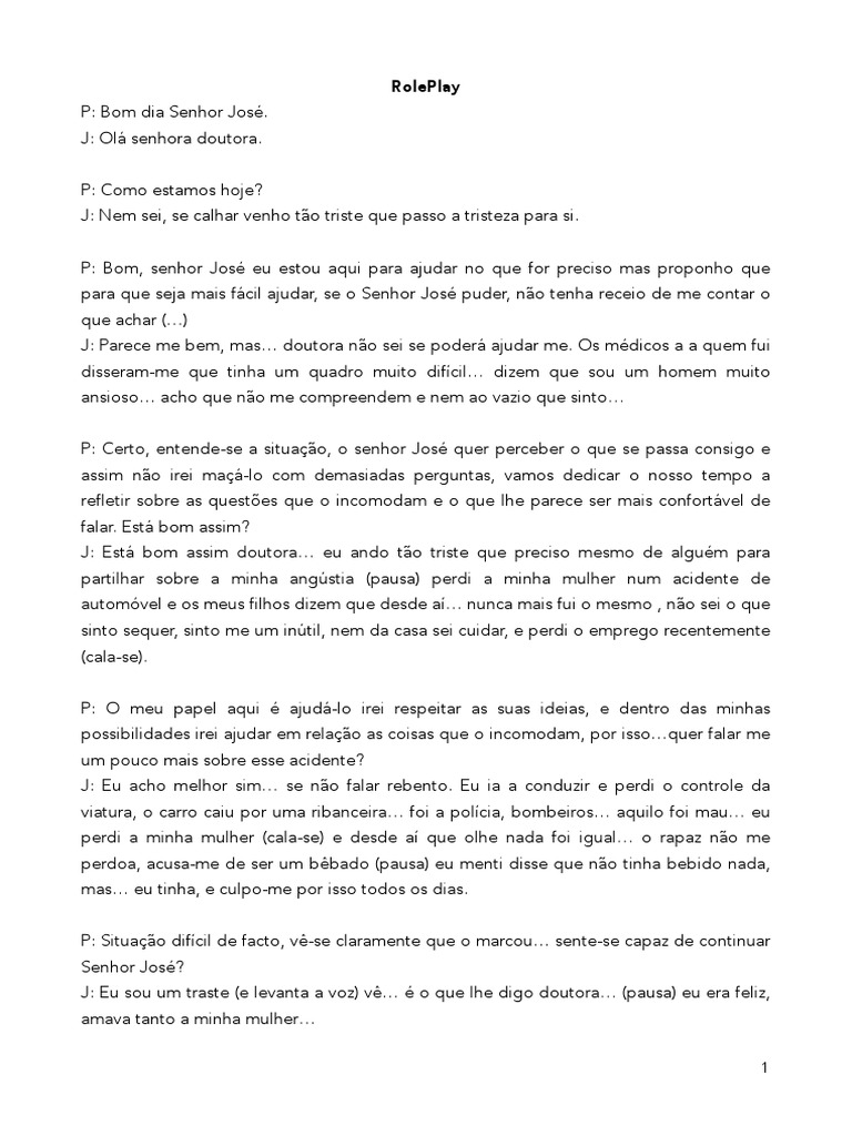 RolePlay - Roteiro Final | PDF | Depressão | Contos
