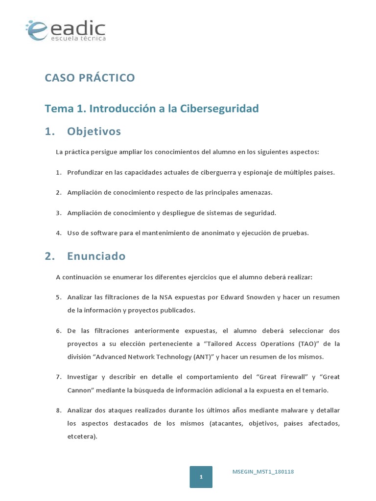 Enunciado Caso Práctico - M5T1 - Introducción A La Ciberseguridad | PDF | Informática