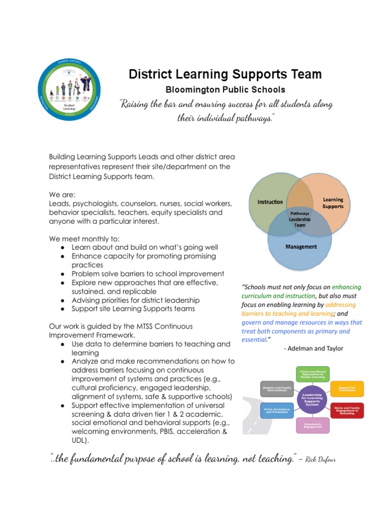 District Learning Supports One-Pager | PDF | Career & Growth | Self ...