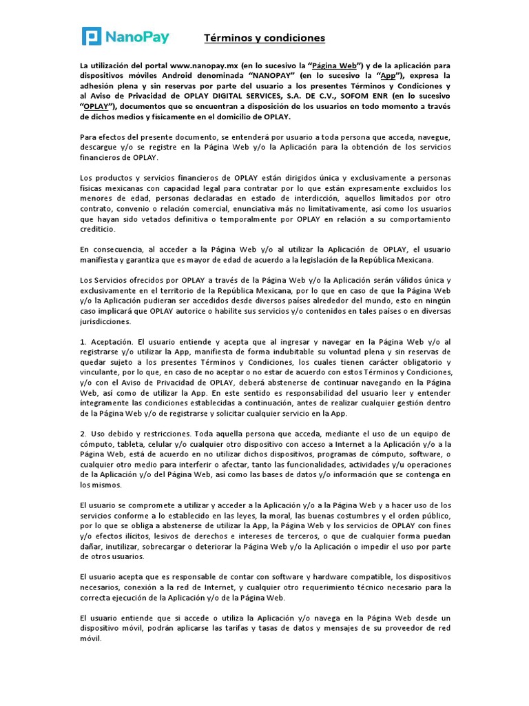 Términos y Condiciones PDF | PDF | Aplicación movil | Red mundial