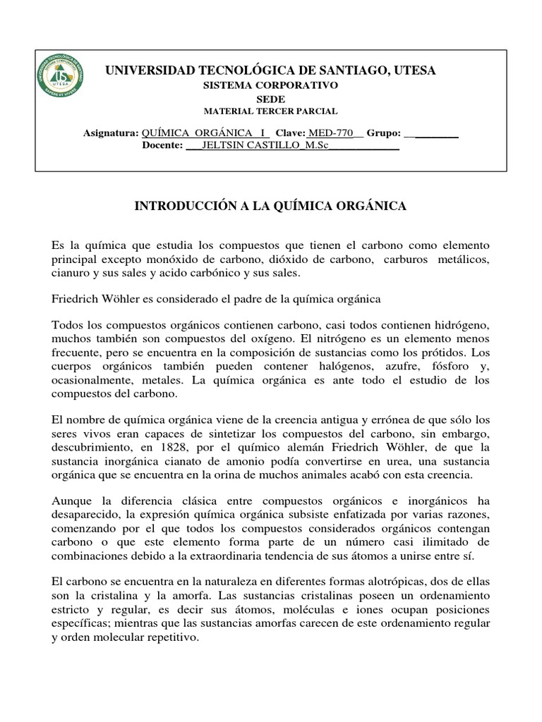 Introduccion A La Quimica Organica y Conceptos Basicos. | PDF ...