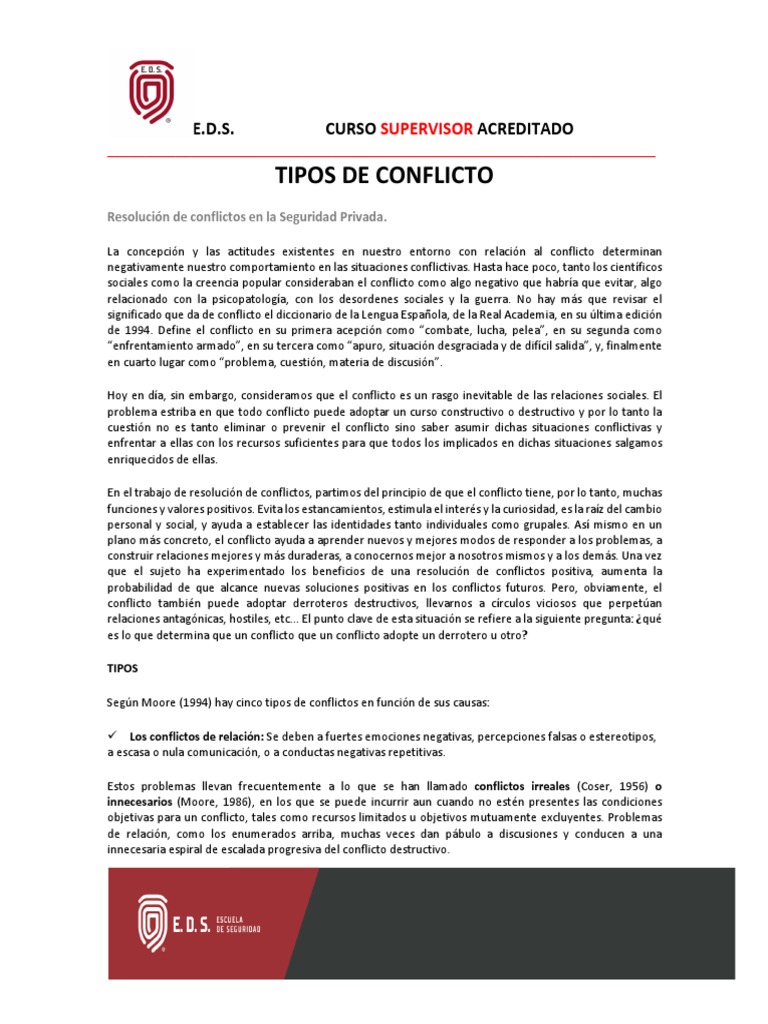 Tipos De Conflicto Pdf Conflicto Proceso Sicología 7332