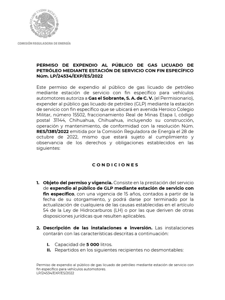 Permiso Cre | PDF | Estación de servicio | Regulación