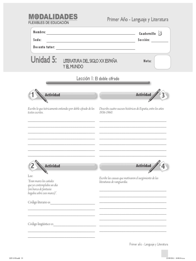 Unidad 5 De Primer Año Lenguaje Y Literatura Pdf