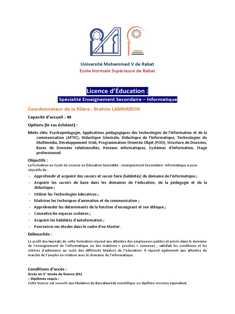 Fiche Filière ENS CLE Informatique | PDF | Informatique