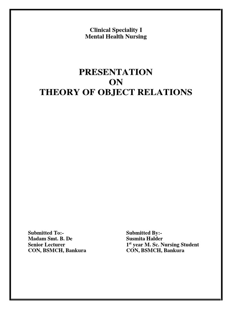 Presentation On Theory Of Object Relations Pdf Object Relations