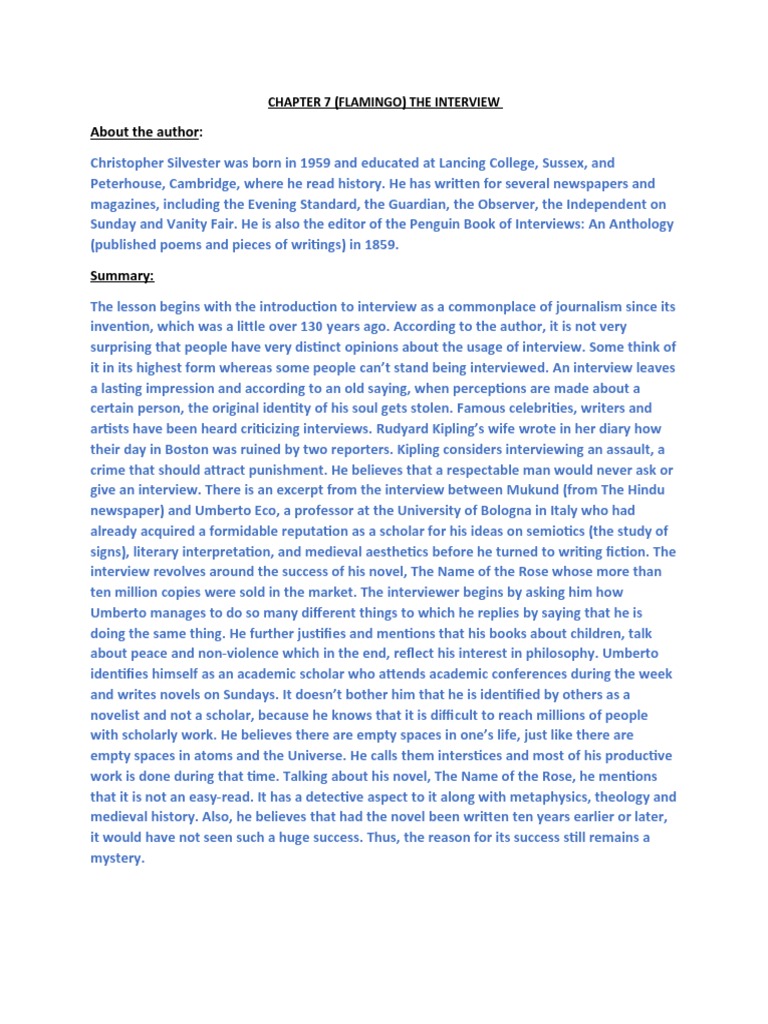 CHAPTER 7 The Interview | PDF | Novels | Writers