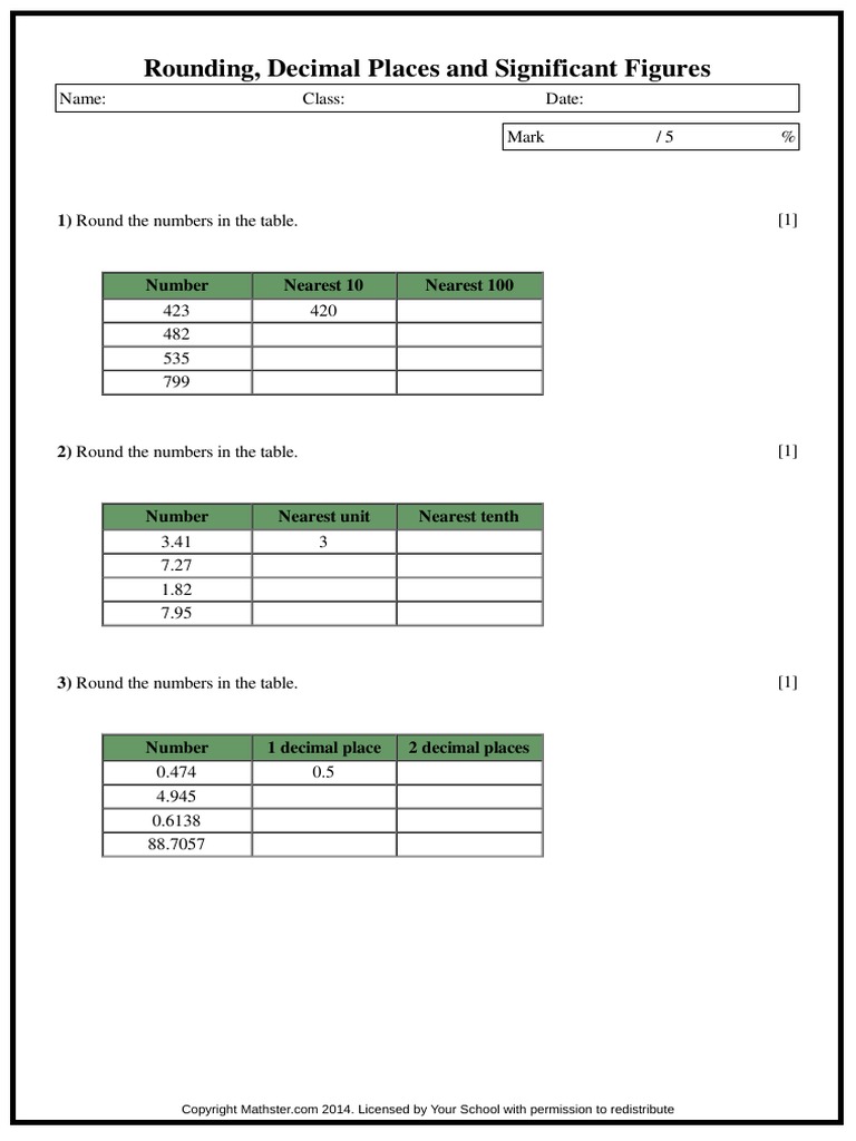 Rounding, Decimal Places and Significant Figures | PDF | Significant ...