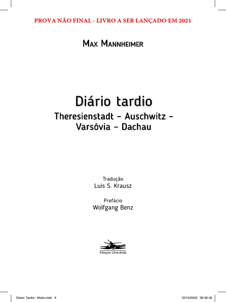 MANNHEIMER, Max - Diário Tardio - Trecho | PDF | Alemanha nazista | Judeus
