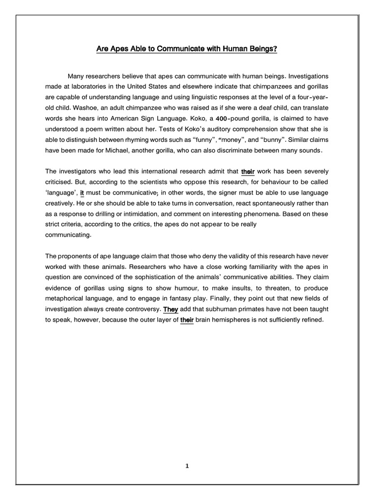 Reading Passage (Apes) | PDF | Ape | Cognitive Psychology