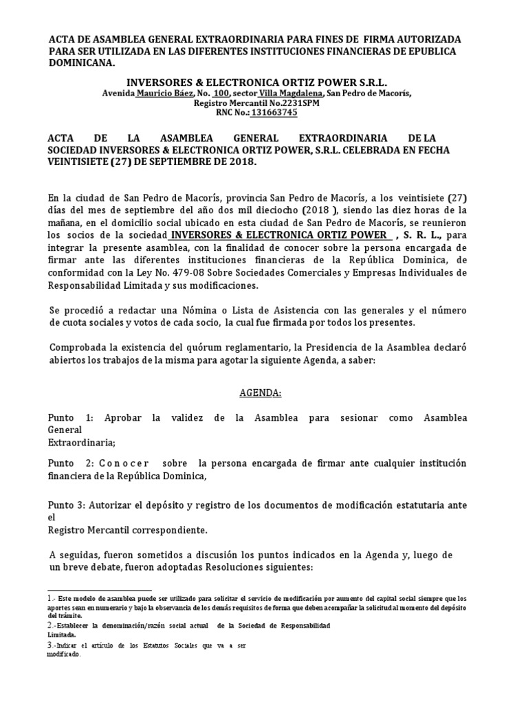 Acta de Asamblea (Imprimir) | PDF | Finanzas y dinero | Derecho