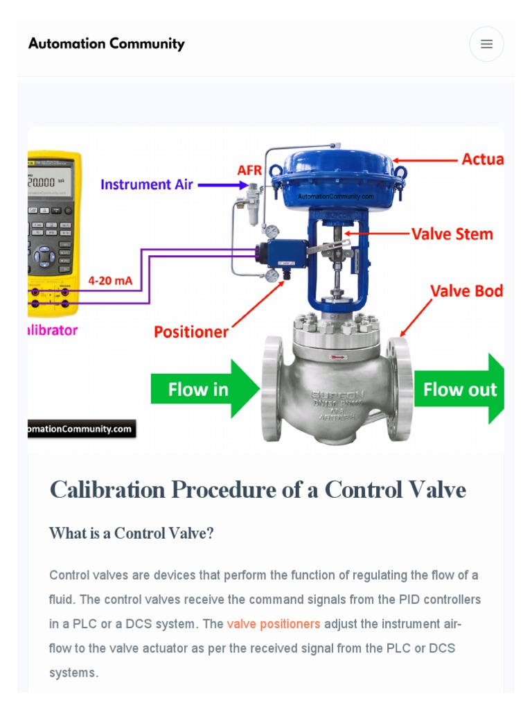 Calibration Procedure Of A Control Valve Pdf Valve Calibration