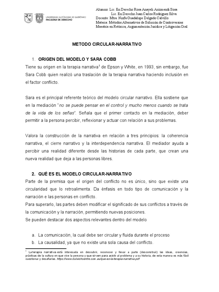 Modelo Circular-Narrativo en Mediación | PDF | Narrativa | Mediación