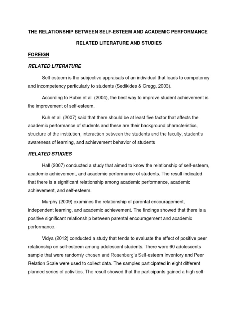 Foreign and Local Related Literature and Studies - Example | PDF | Self ...