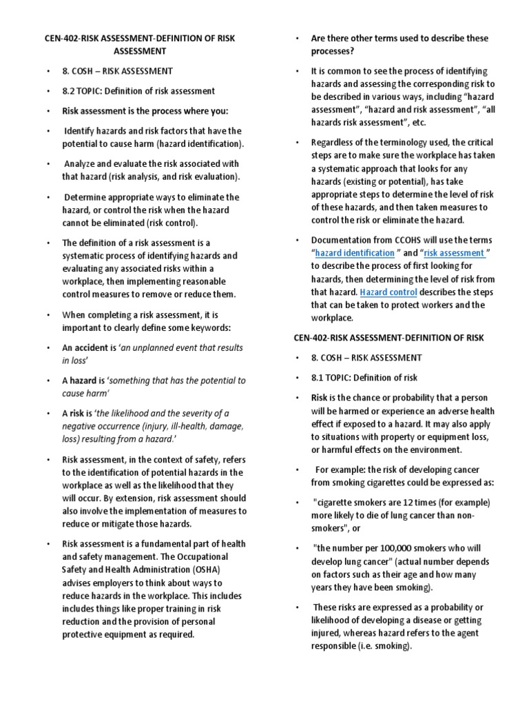 Construction Occupation Safety and Health (COSH) | PDF | Risk | Risk ...