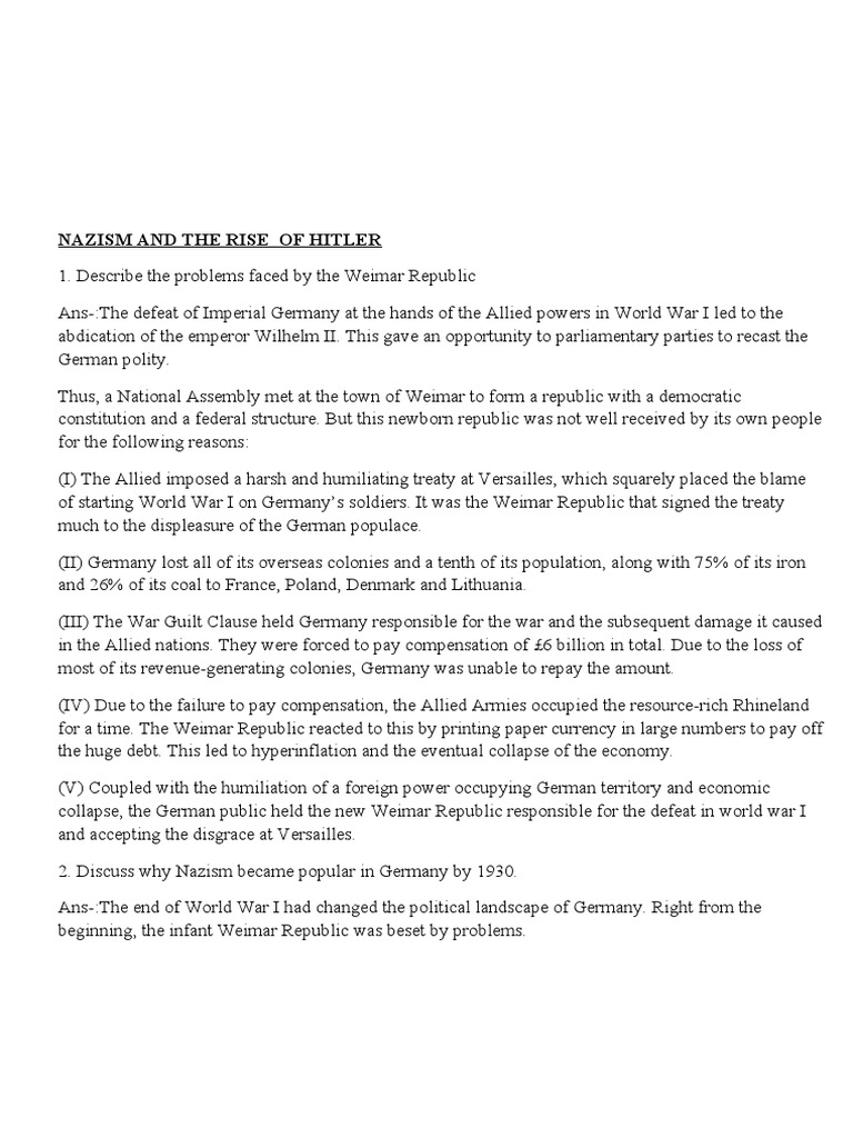 Nazism and The Rise of Hitler | PDF | Weimar Republic | Nazi Germany