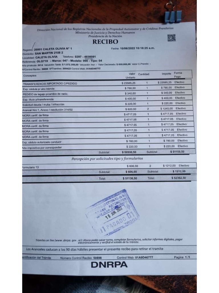 EJEMPLO RECIBO DE PAGO DNRPA | PDF