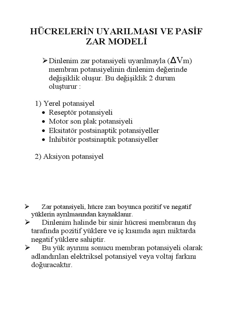 HÜCRELERİN UYARILMASI VE PASİF ZAR MODELİ | PDF