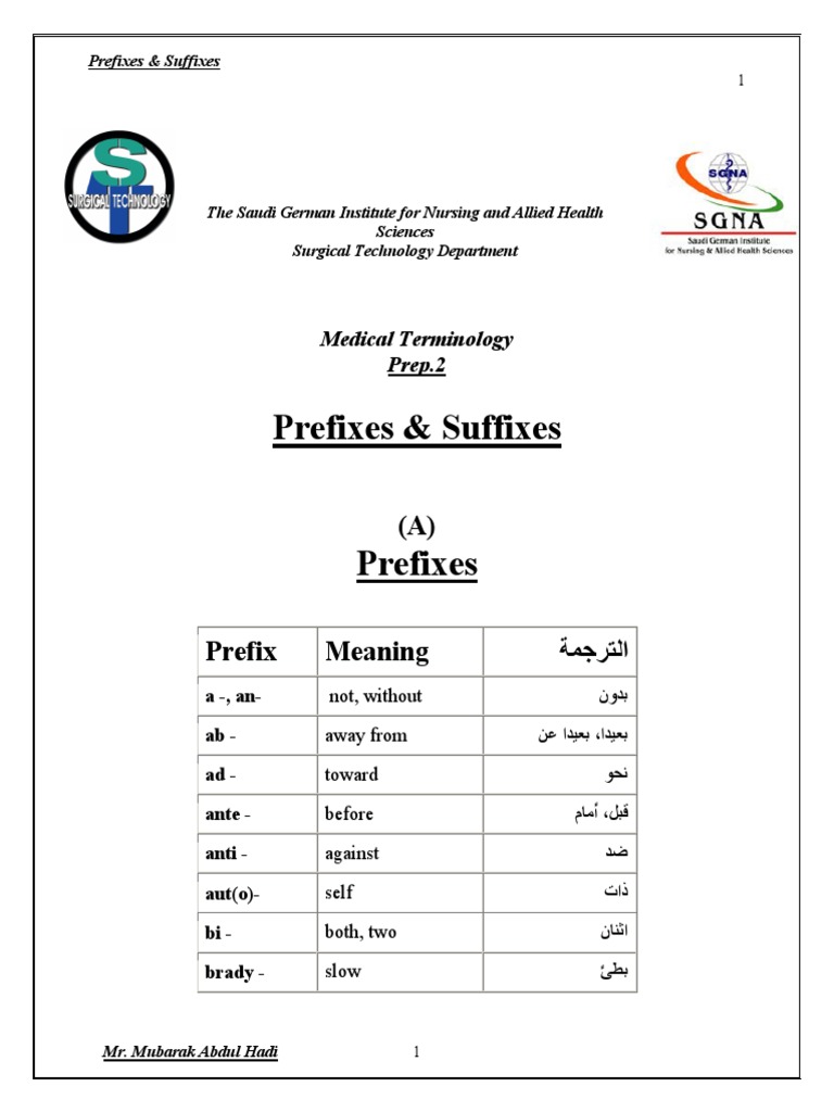 Prefixes & Suffixes: Medical Terminology Prep.2 | PDF | Health Sciences ...
