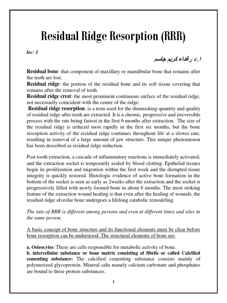Residual Ridge Resorption (RRR | PDF | Bone | Dentures