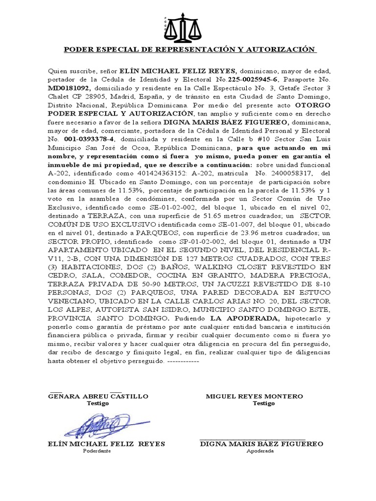 Poder Especial de Representación Notarial | PDF | República Dominicana ...