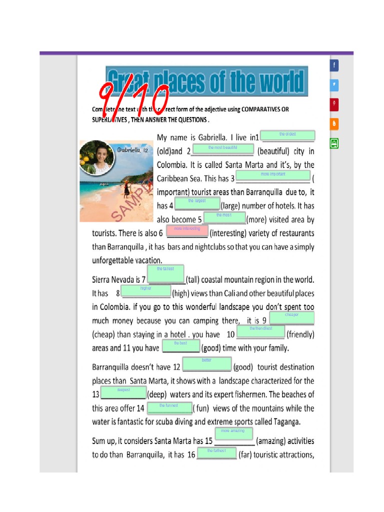 Reading Comprehension ''Great Places of The World'' Worksheets | PDF