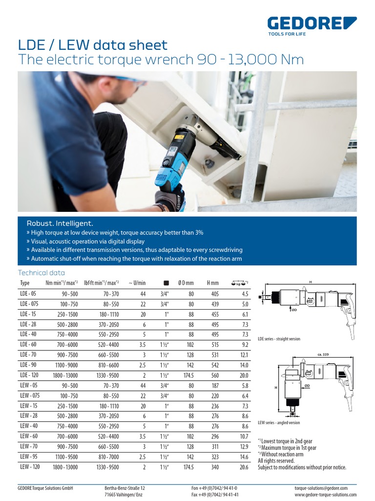 Gedore Torque Solutions Data Sheet Lde Lew | PDF | Vehicles ...