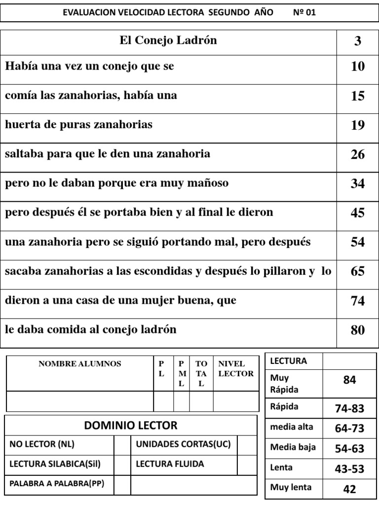 19 Ejercicios De Velocidad Lectora 2º Ano Basico Primer Semestre 2011 Pdf