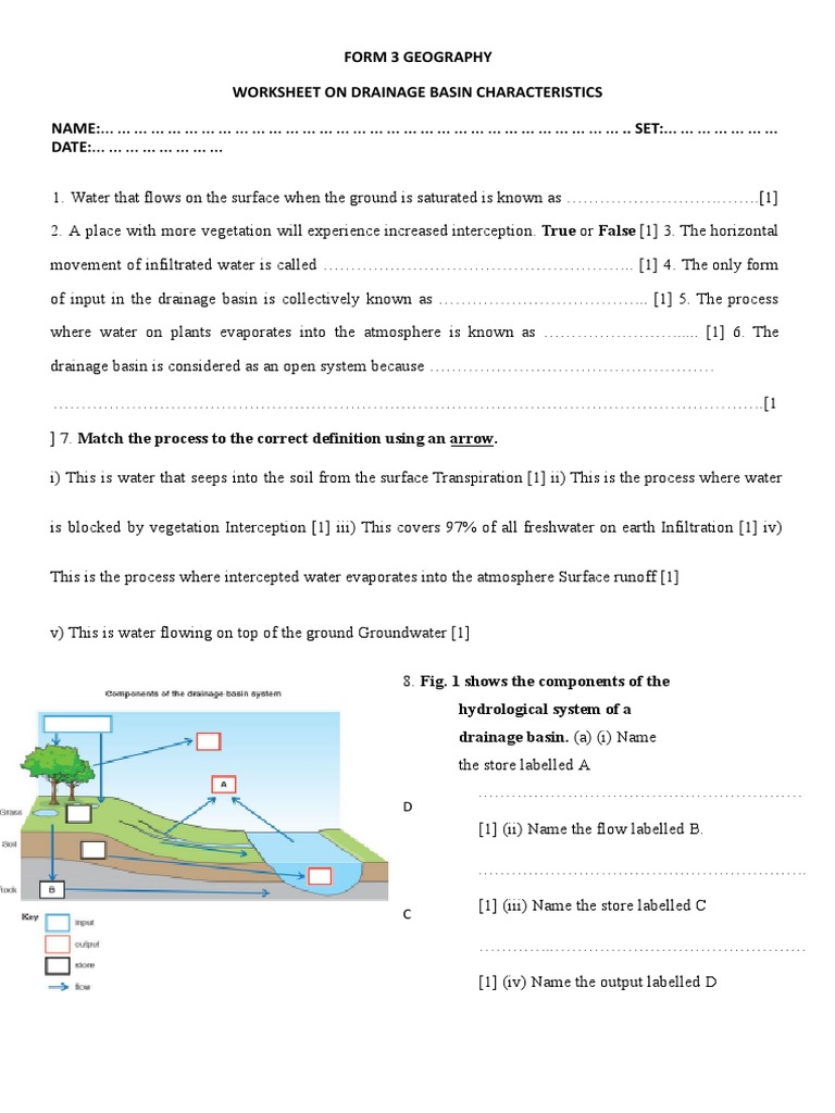 Form 3 - Worksheet On Drainage Basin Characteristics | PDF | Home ...