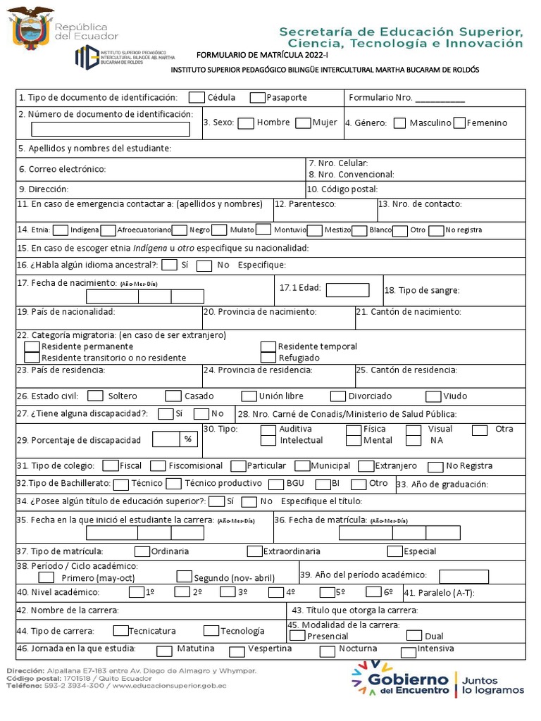 Formulario de Matricula 2022-I | PDF | Educación de la primera infancia ...