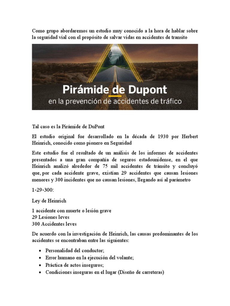 Pirámide de DuPont y Seguridad Vial | PDF | Accidente de tráfico | Peatonal