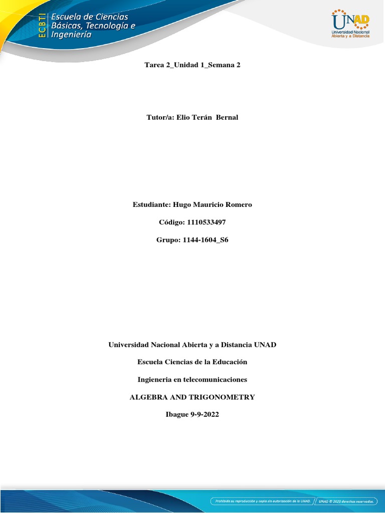 Tarea 2 - Unidad 1 - Semana 2 - Hugo - Romero | PDF | Álgebra lineal ...