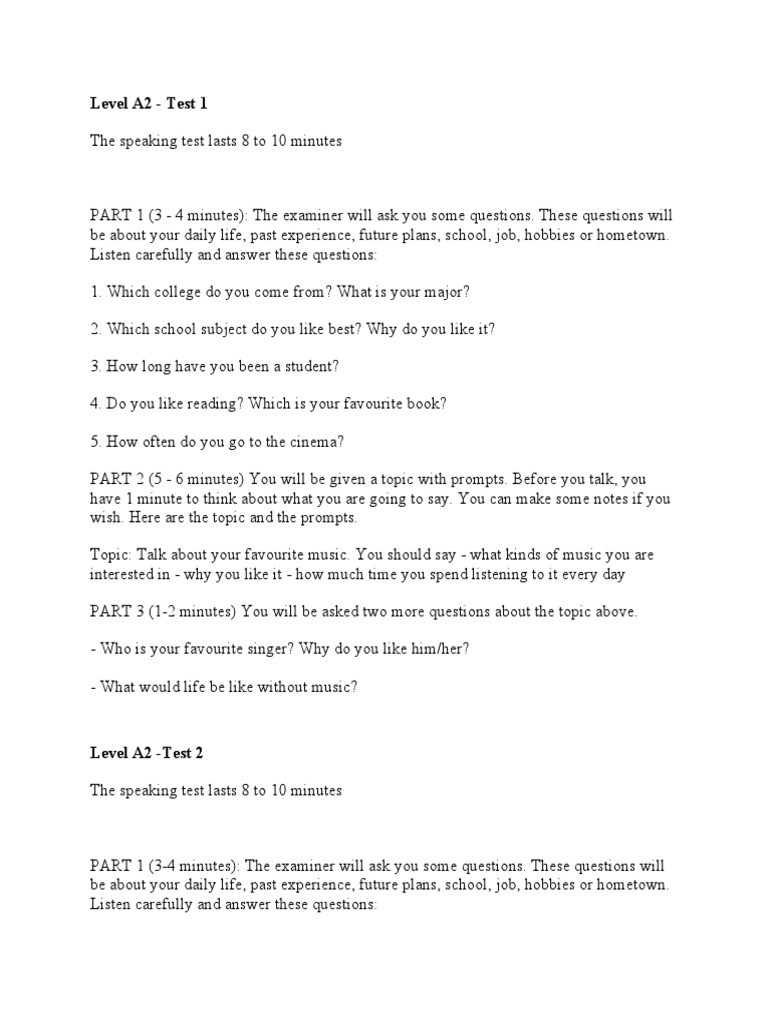 Speaking A2 | PDF