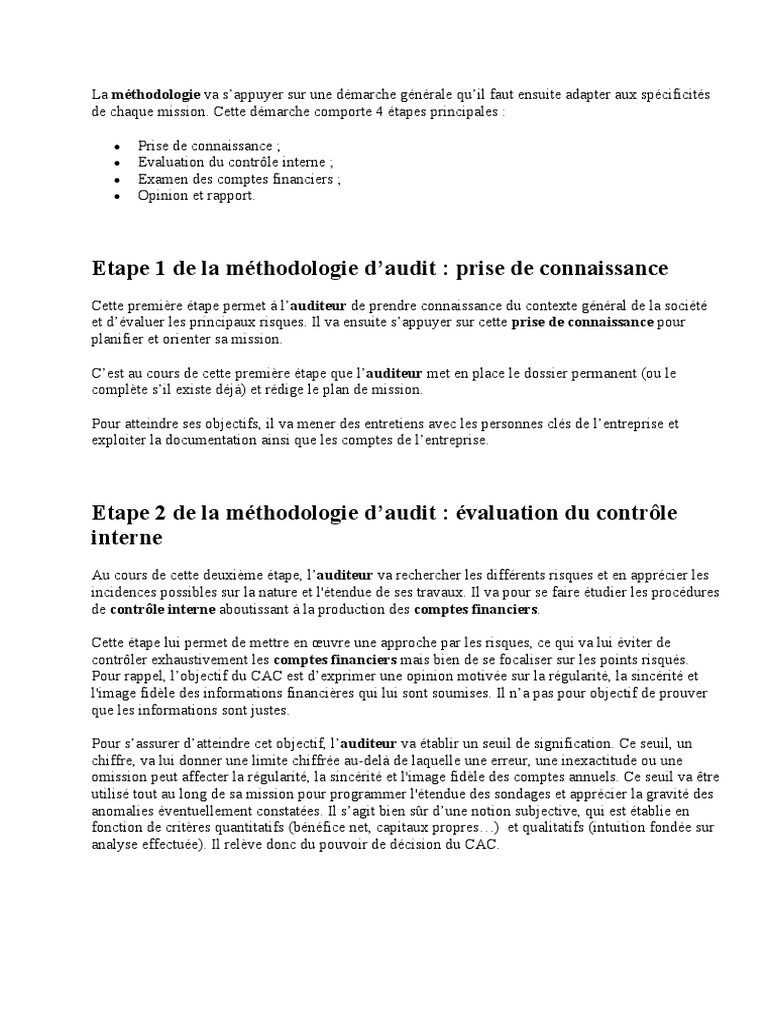 Méthodologie (Démarche Générale) D'audit | PDF | Audit financier | Contrôle interne