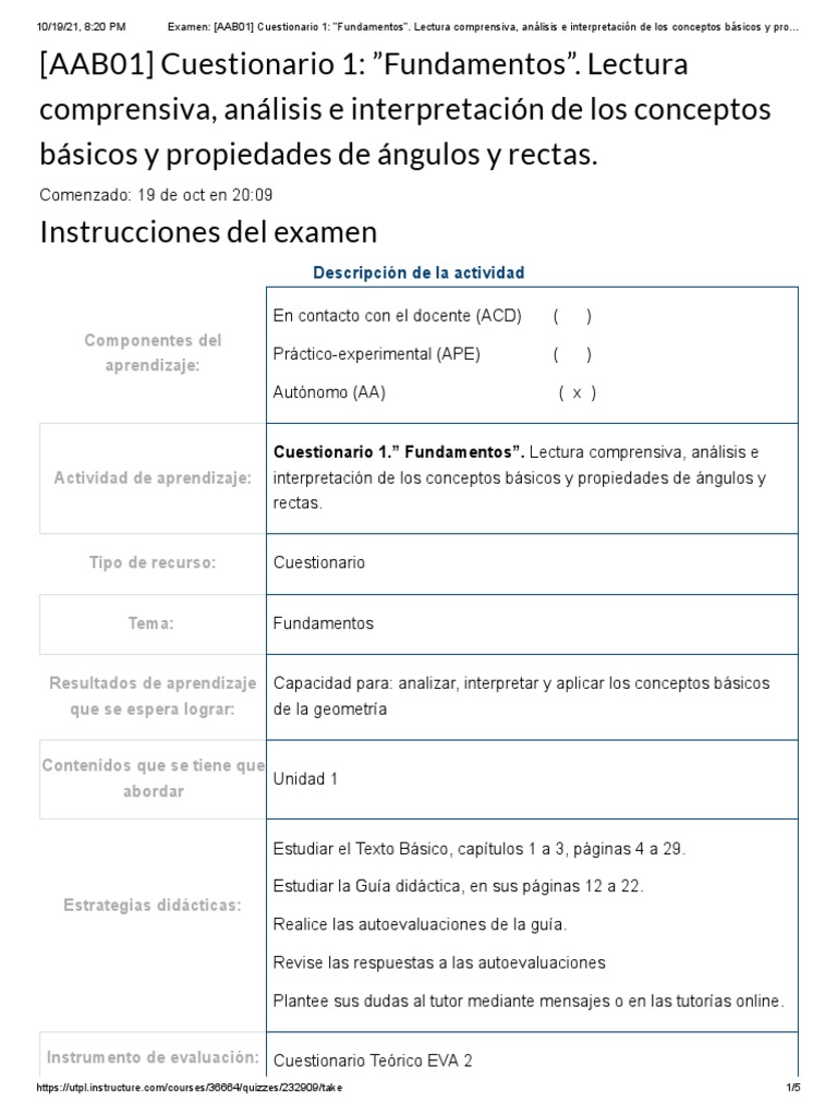 Examen - (AAB01) Cuestionario 1 - "Fundamentos". Lectura Comprensiva, Análisis e Interpretación ...