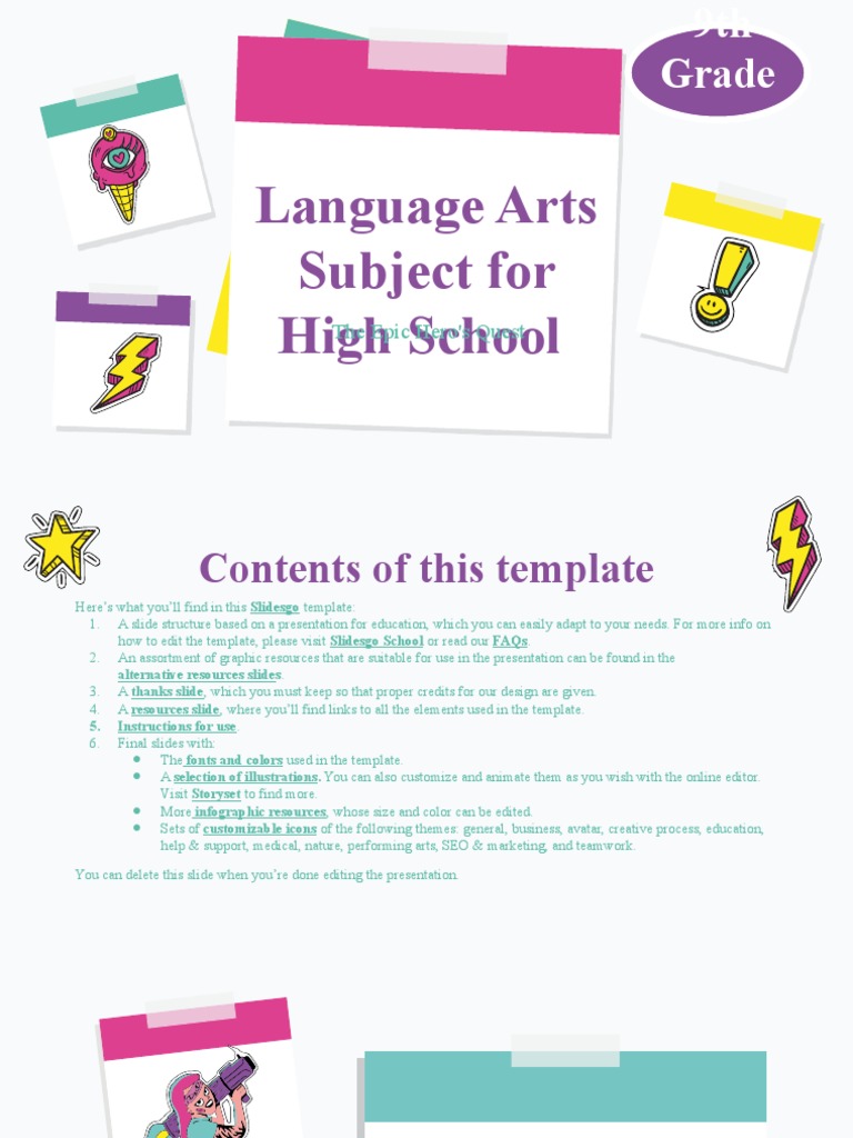 Language Arts Subject For High School - 9th Grade - The Epic Hero's ...