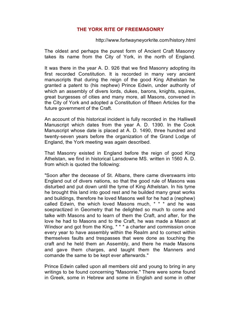 The York Rite of Freemasonry | PDF | Freemasonry | Masonic Lodge