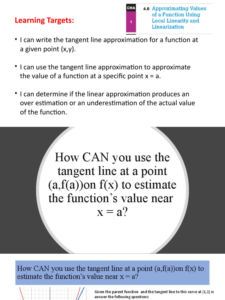 4 6 Linear Approximation With Answers Pdf Tangent Mathematics