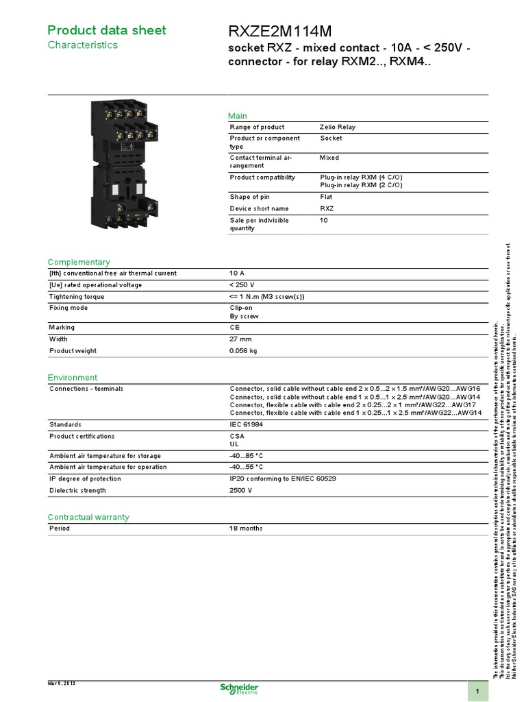 RXZE2M114M Schneider Electric | PDF | Electrical Connector | Ac Power ...