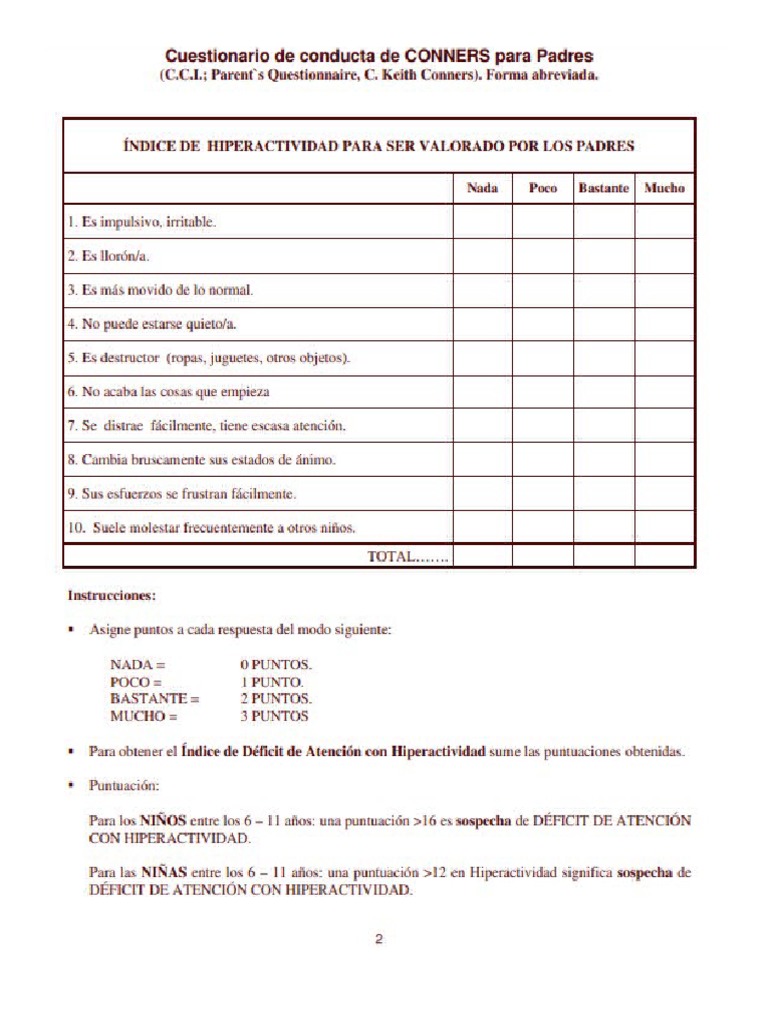 Escala Conners Padres | PDF