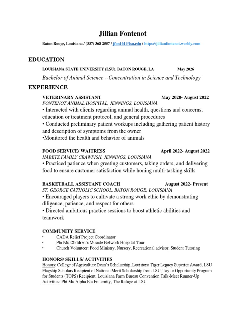Jillian Fontenot Resume 2022 | PDF | Wellness